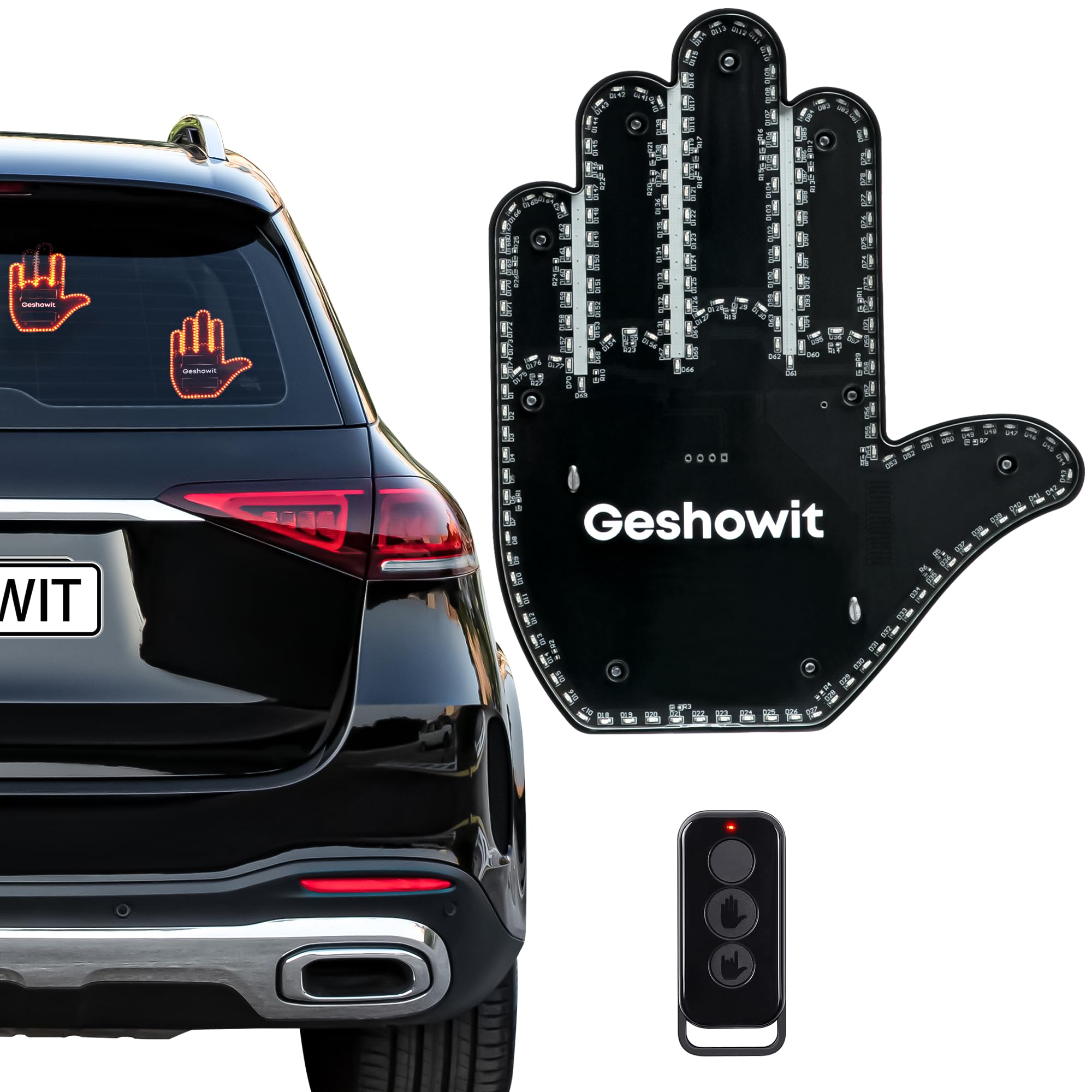 Car Accessories for Men, Car Gadgets with Remote - Give The Bird & Love & Wave to Drivers - Ideal Gifted Car Stuff, Funny Truck Accessories, Car LED Light & Road Rage Signs for Men and Women