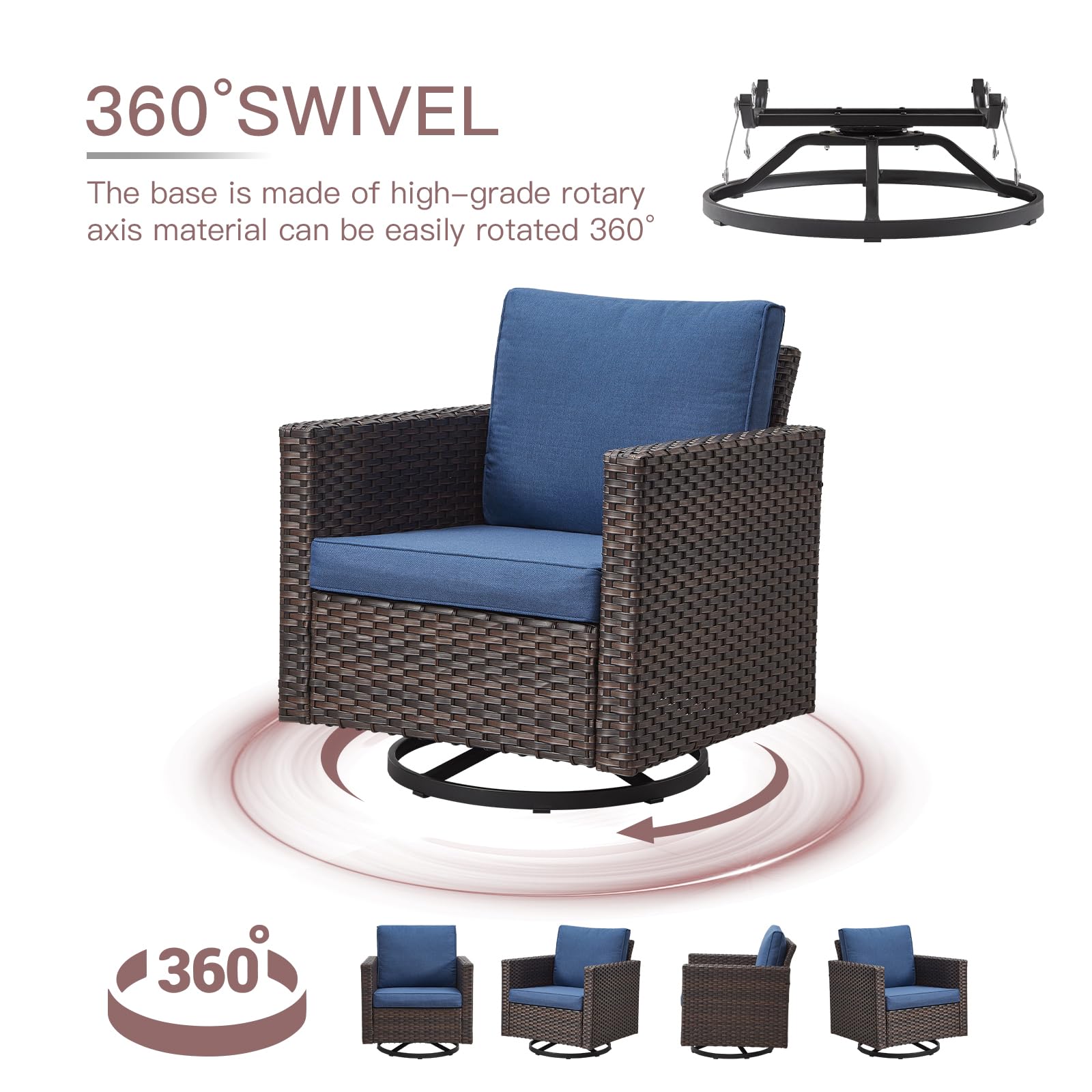 HUMMUH Outdoor Swivel Chairs,PE Wicker Patio Furniture Rocker Glider Chairs for Porch Balcony Deck Garden
