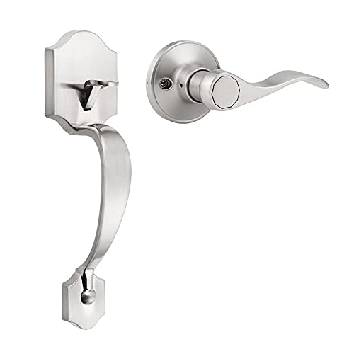 Knobonly Single Cylinder Handleset with Lever Handle for Interior Doors, Contemporary Hardware Single Cylinder Deadbolt Handle Set Satin Nickel, Reversible for Right/Left Handed Door