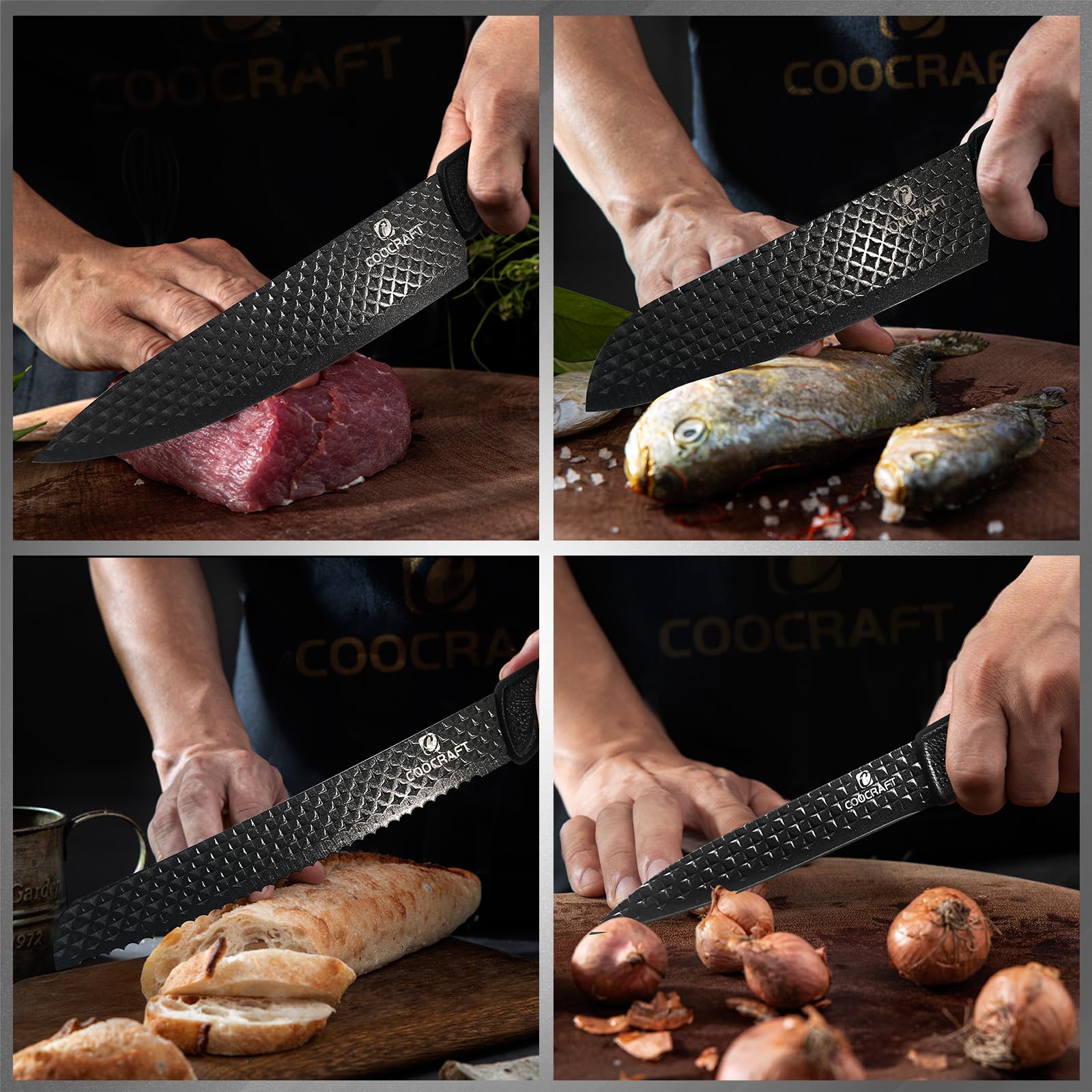 COOCRAFT 6PC Kitchen Knife Set, German Stainless Steel, Kitchen Knife Chef Knife for Cutting, Peeling, Slicing Fruit, Vegetables, Bread and Meat Etc.
