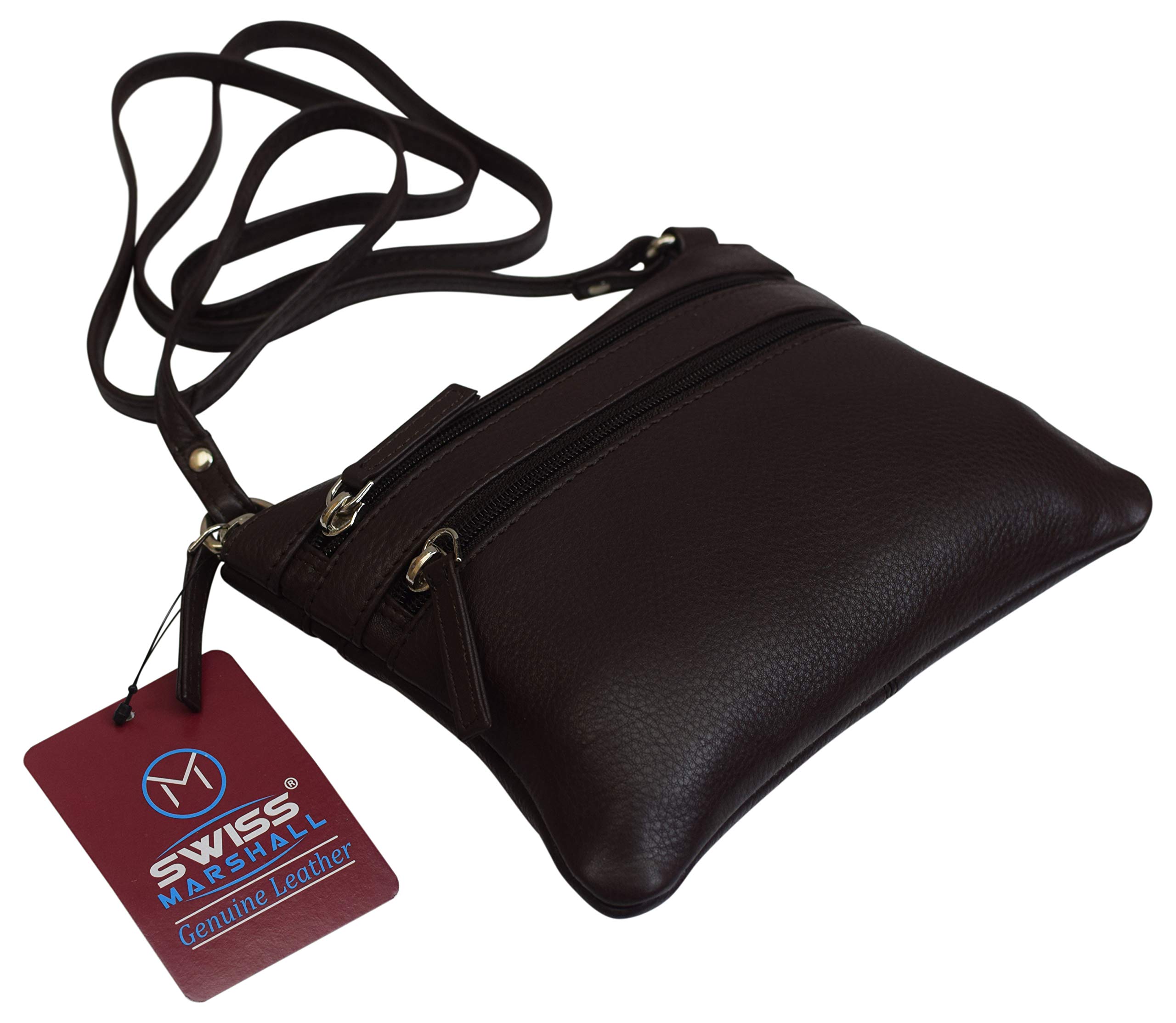 Swiss Marshall Womens Genuine Leather Small Crossbody Shoulder Designer Bag and Ladies Purse (Brown)