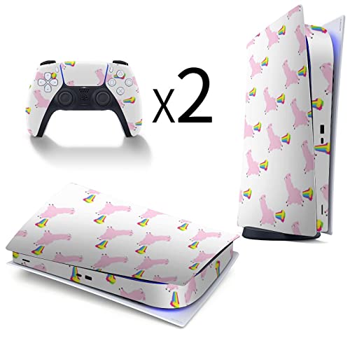 Funny Pink Llamas Full Protective Skin Cover Design Wrap Decal Sticker Compatible with PS5 Digital Edition Console and Controller