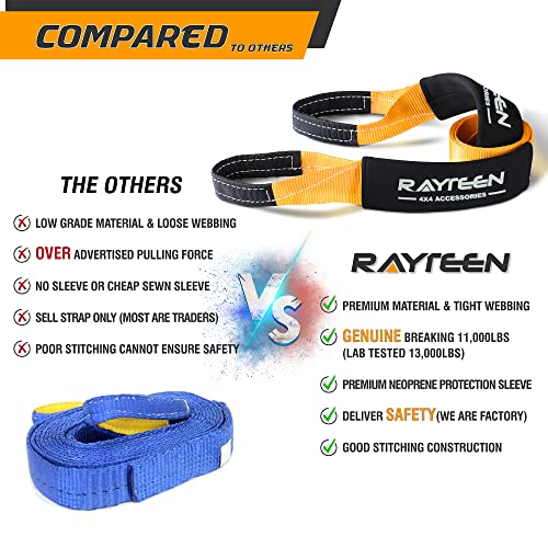 RAYTEEN Genuine 20,000lb Xtreme Heavy Duty Tree Saver | 8.2ft x 3in Vehicle Tow Strap with Reflective Sleeve & Reinforced Loops | Suits for 4x4 Offroad UTV ATV Trucks Boats