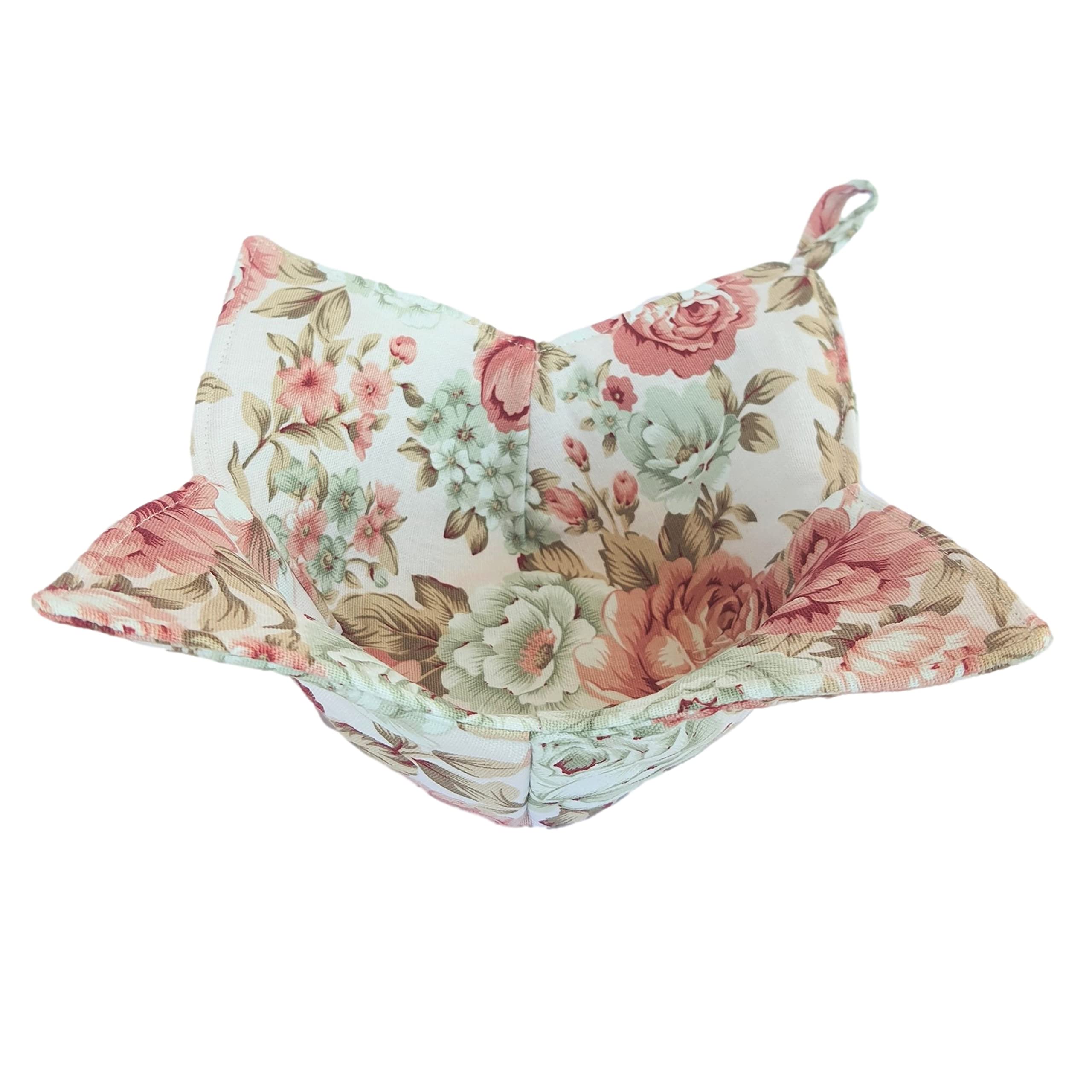 CUSHYSTORE 2X Bowl Cozy Pot Holder Canvas Holders Heat and Cold Resistant Anti-Scalding Protector (Pink Rose Garden), 7.5''x7.5''x4''