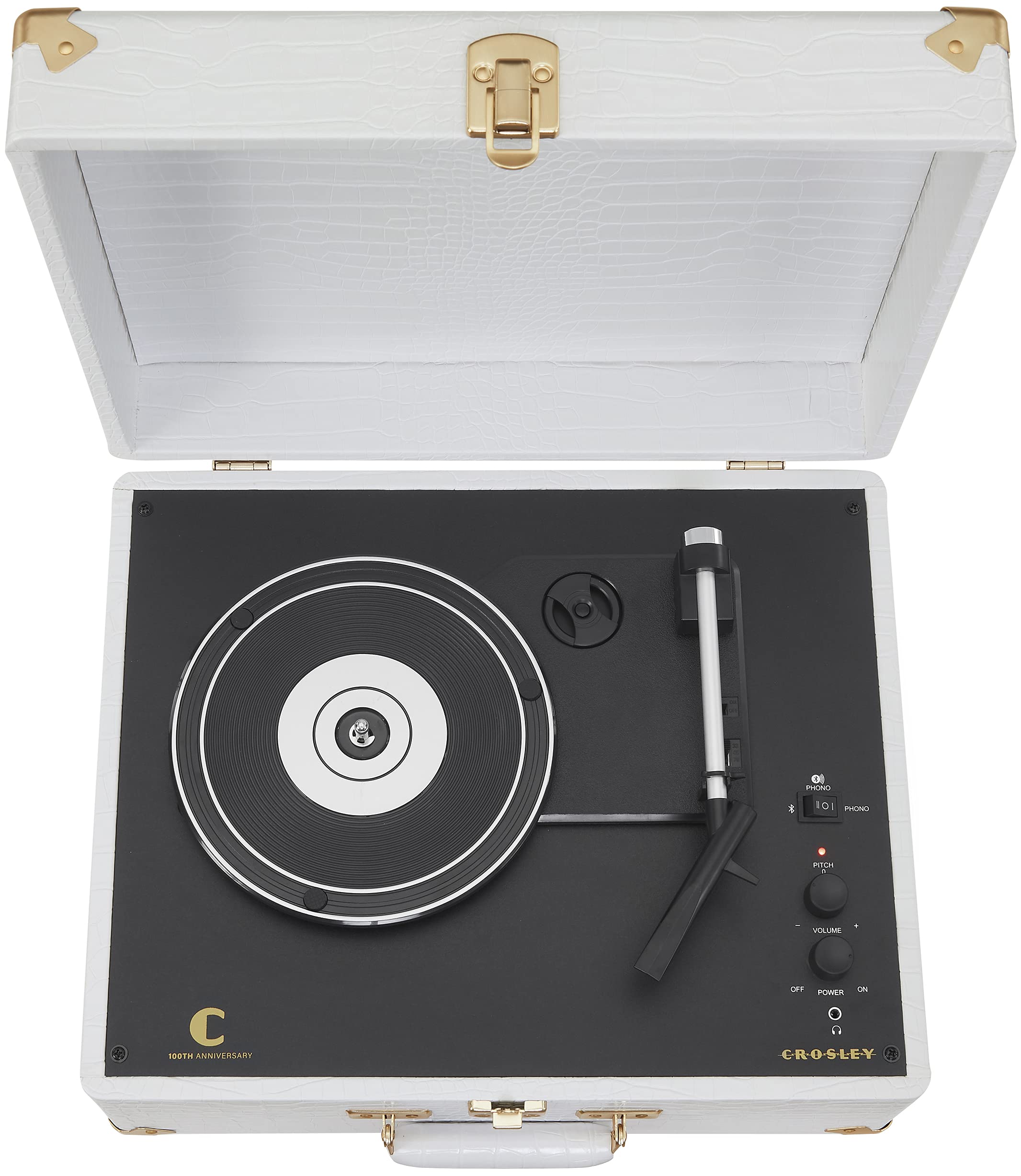 Crosley CR6253B-WC Anthology Vintage 3-Speed Bluetooth in/Out Suitcase Turntable, White Crocodile