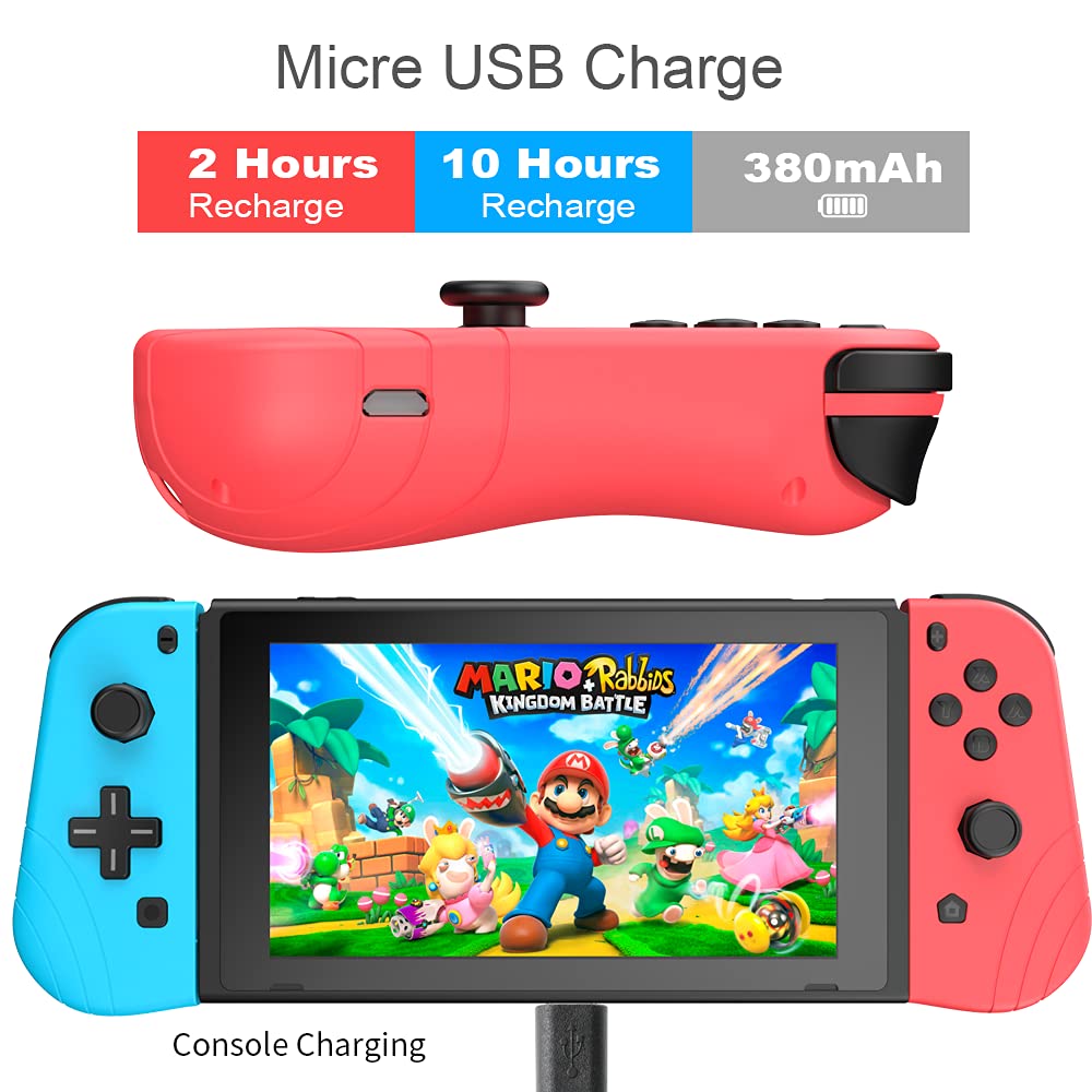 Switch Controllers, Replacement for Joycon Controllers with Grip Dual Shock Wake-Up Plug and Play, (L/R) Controller Compatible for Nintendo Switch/Switch lite (Blue and Red)