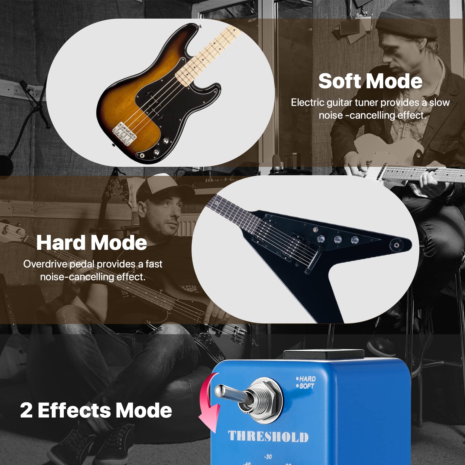 EBXYA Guitar Tuner Pedal, Mini Distortion Guitar pedals with 2 Noise Reducing Modes, Looper Effects Pedal Gate with True Bypass for Electric Guitar, Bass(Sky Blue)