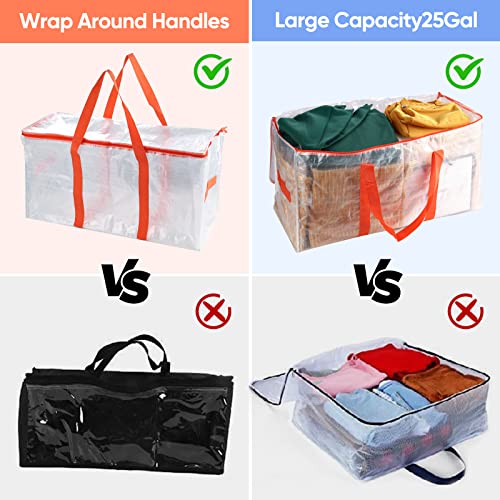 Clear Moving Bags - 9 pack Extra Large Heavy Duty Waterproof Clear Storage Bags,Backpack Straps for Packing or Travel,Oversized Foldable Moving Totes for Clothes,Alternative To Moving Box