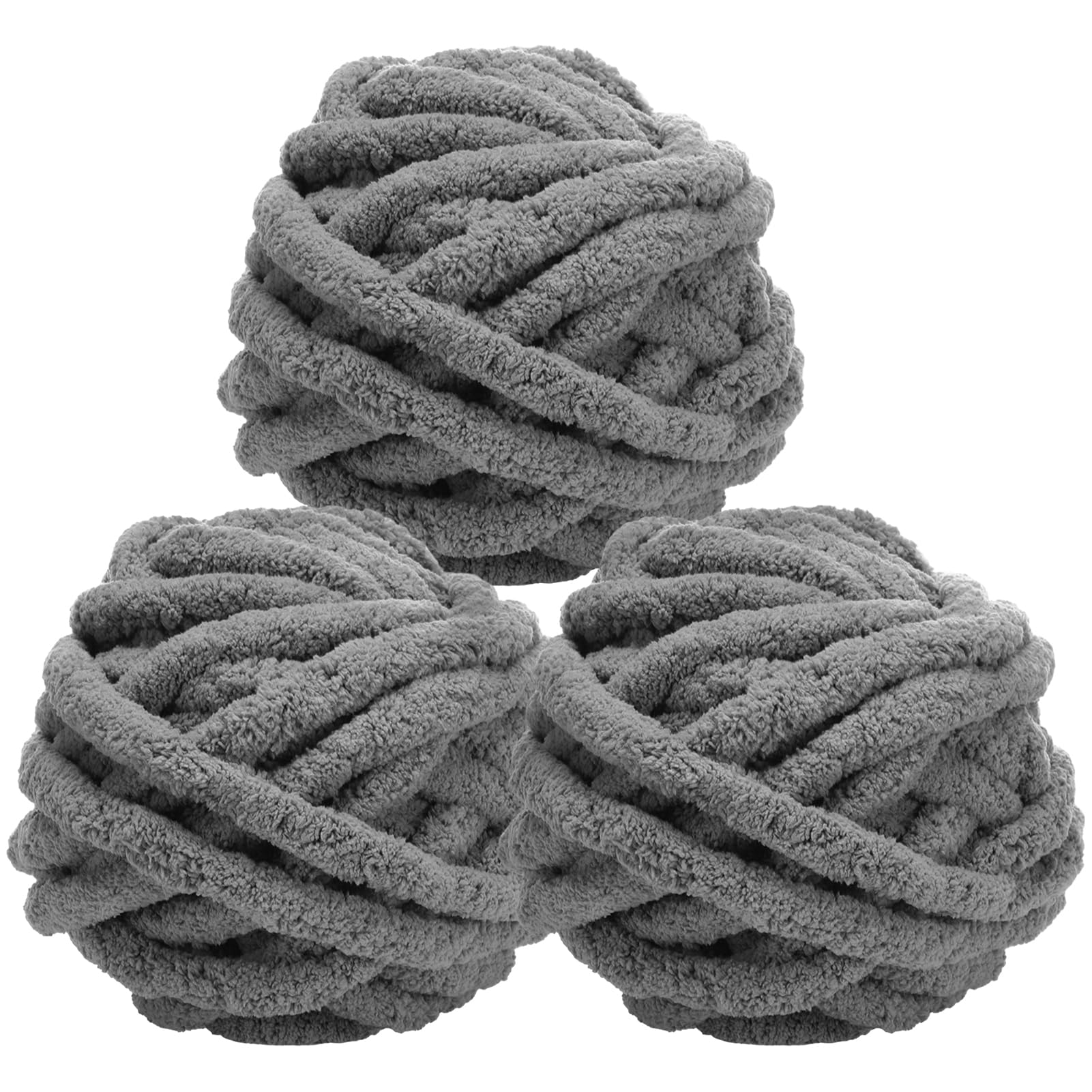 Chunky Chenille Yarn - 3 Pack Fluffy Thick Chenille Yarn for Crocheting Blankets, Jumbo Chunky Yarn for Hand Knitting DIY Crafts and Projects in Black - Super Soft, Total 78 yards