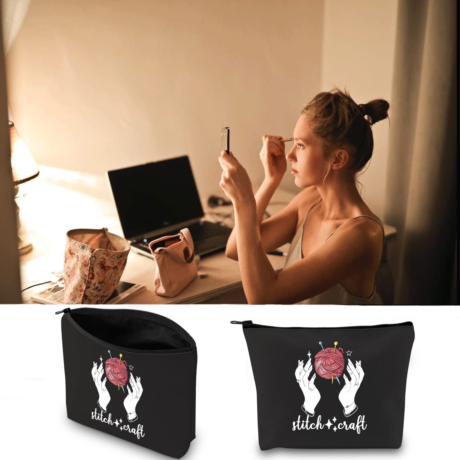JXGZSO Crochet Yarn Knitting Project Bag Witch Crochet Makeup Bag With Zipper Knitter Gift (stitch craft B)