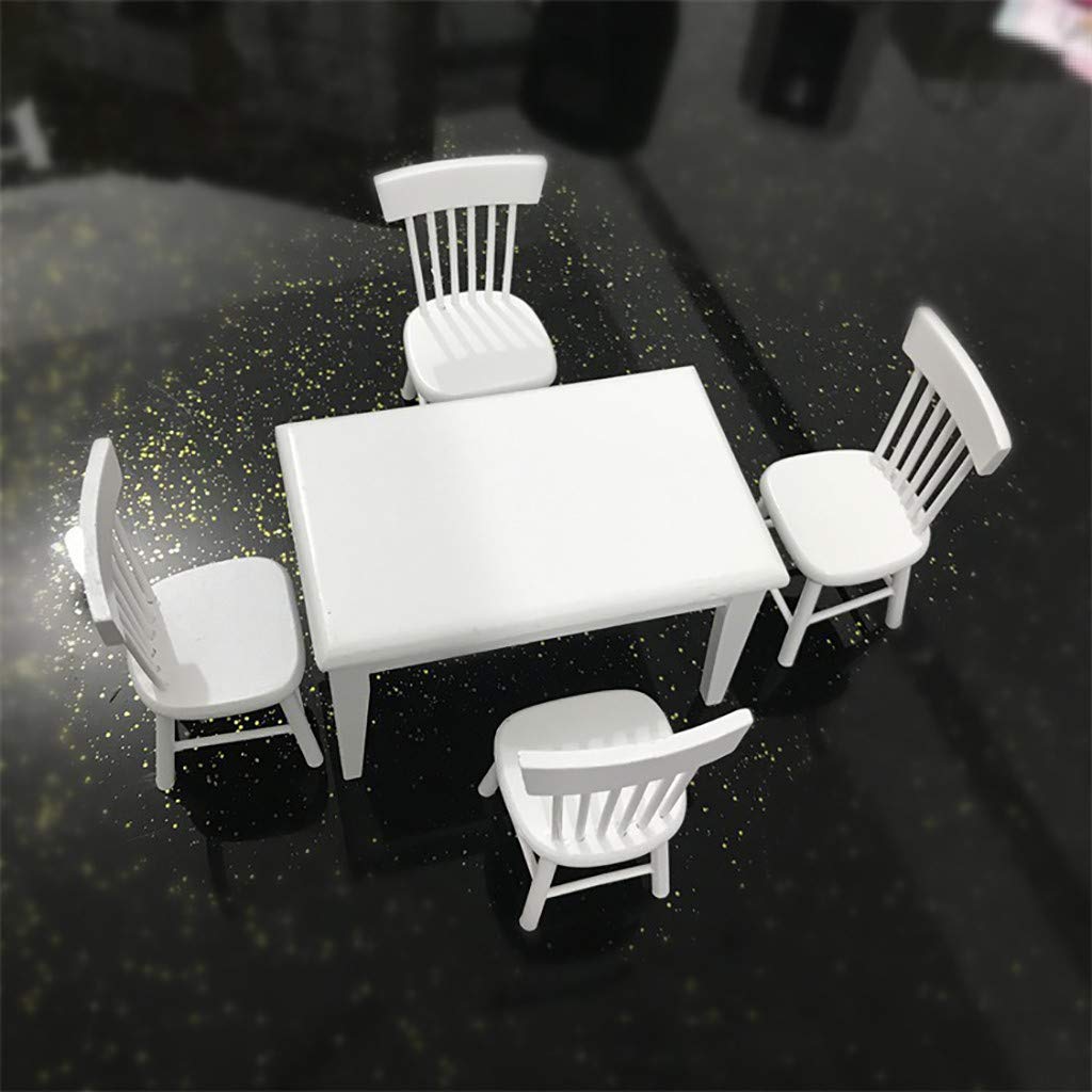 SXFSE Dollhouse Decoration Accessories, 1:12 Dollhouse Miniature Furniture Wooden White Dining Table Chair Model Set