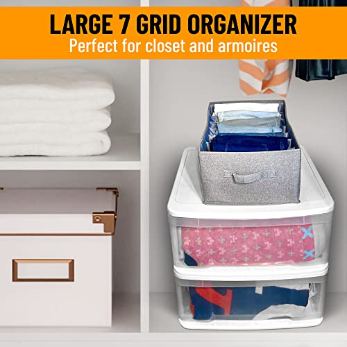 Large Clothes Organizer for Jeans and Sweaters, Sturdy, Stackable, 7 Grid, 2 Handles, Foldable
