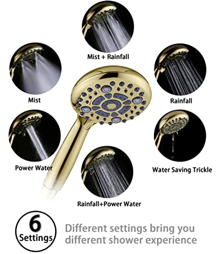 G-Promise Handheld Shower Head High Pressure 6 Spray Settings, Detachable Hand Held Showerhead 4.9" Face with Extra Long Flexible Hose and Metal Adjustable Bracket
