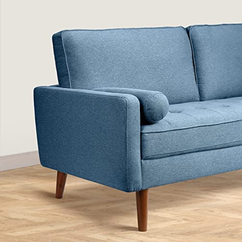 Koorlian 68 inch Dark Blue Couch, Modern Linen Fabric, Button Tufted Seat Cushion, Upholstered Loveseat with Square Armrest, 2 Throw Pillows, Small Sofa for Small Space, Apartment, Dorm, Easy Assembly