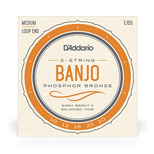 D'Addario EJ55 Banjo Strings 5 String Set - Banjo Strings Set - Phosphor Bronze, Medium, 10-23