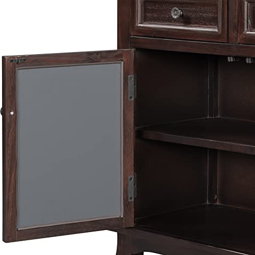Rhomtree 30.3'' Kitchen Sideboard Buffet with Doors, Drawers and Adjustable Shelf, Storage Cabinet Wood Accent with Durable Wooden Build Large Storage Space Buffet Ample Storage Space (Brown)
