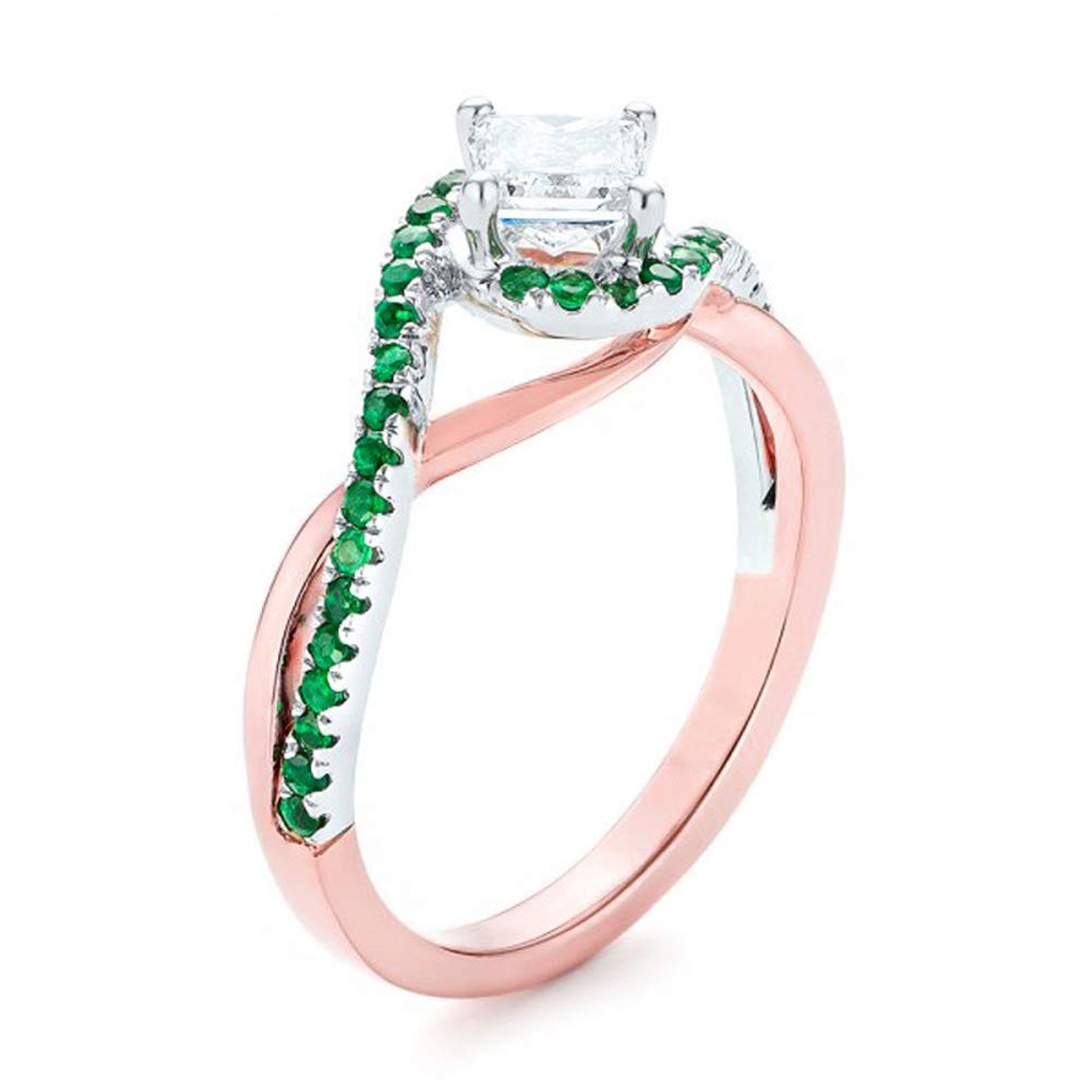 Czjewelry Rose Gold Plated 2-Tone Princess Cut Wedding Engagement Ring Anniversary Propose Eternity Bridal Halo