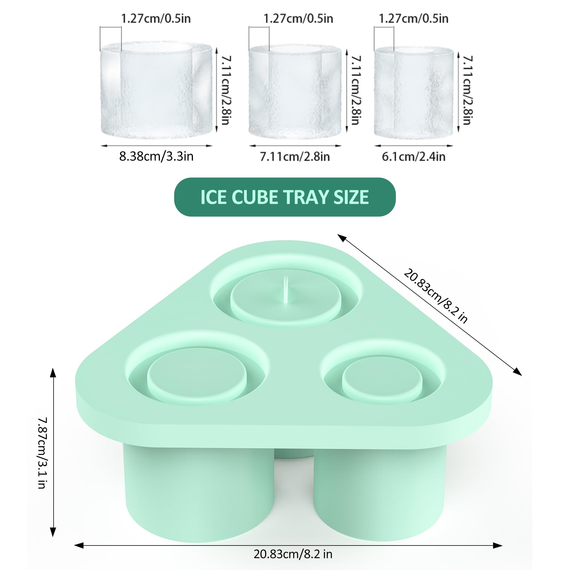 Dryvovol Ice Cube Tray for Stanley Cup 20-40oz Tumbler Cup, Dryvovol 3 Pcs Silicone Ice Cube Molds With Lid for Chilling Cocktails, Freezer, Whiskey, Drinks, Coffee (Green)