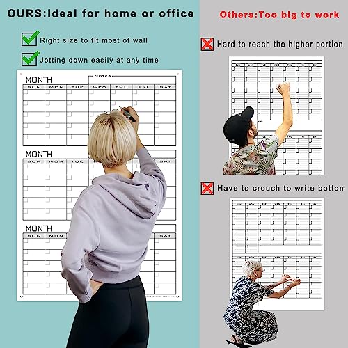 Large Wall Calendar Dry Erase 3 Month,36x24 Jumbo Undated Quarterly White Board Calendar For Medium Office,Giant Reusable Laminated 90 Days Planner,Big Multi Months Planning Poster