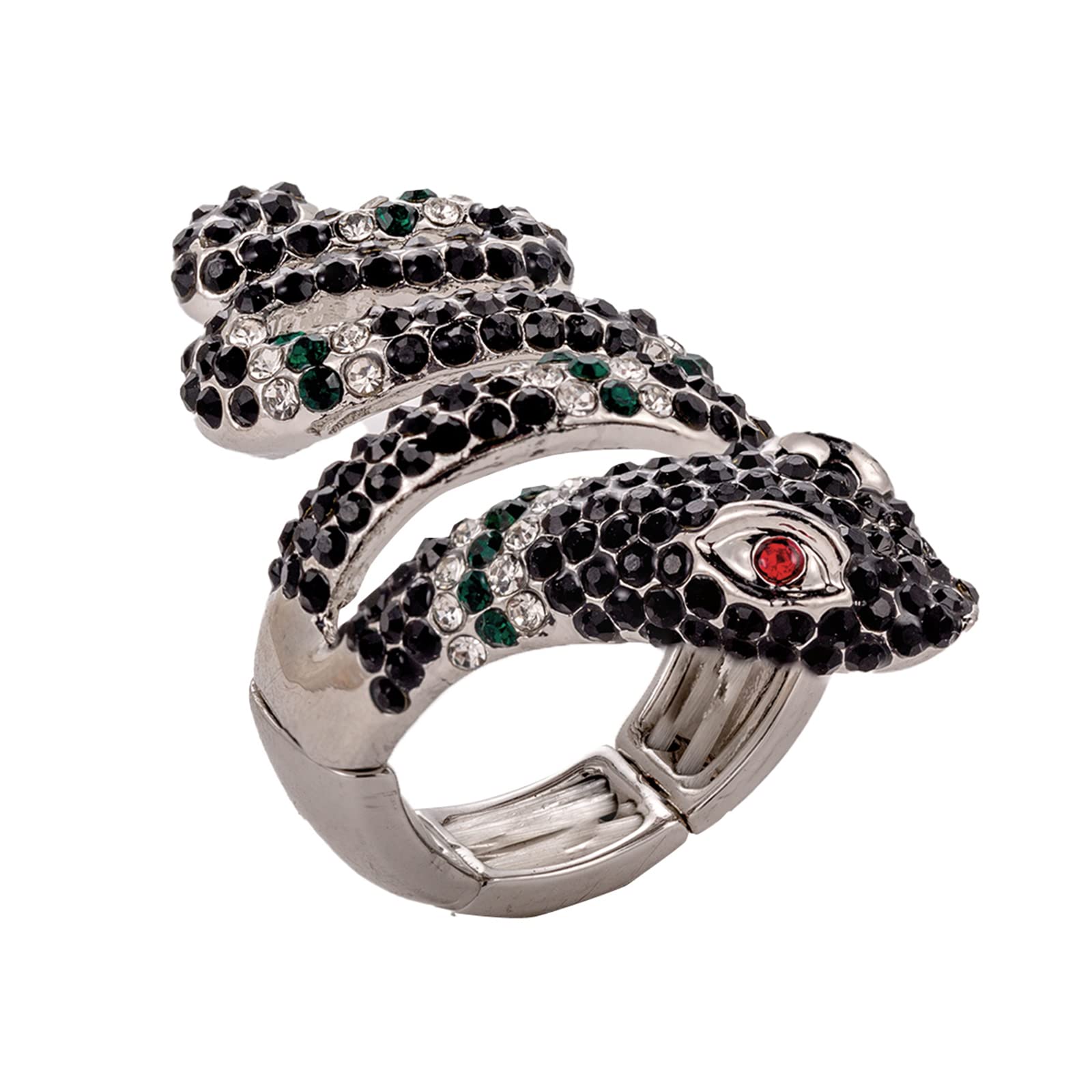Ecesha Spiral Wrap Crystal Snake Vintage Chunky Cluster Rhinestone Stretch Statement Cocktail Rings for Women (Red)