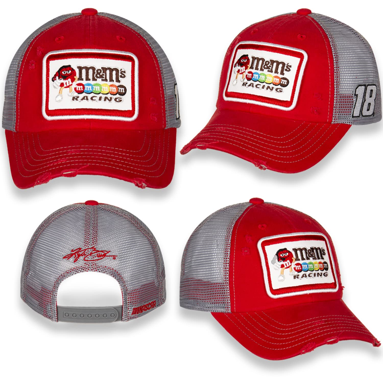 Checkered Flag Sports NASCAR 2022 Vintage Patch Trucker Mesh Adjustable Hat Cap-Kyle Busch #18