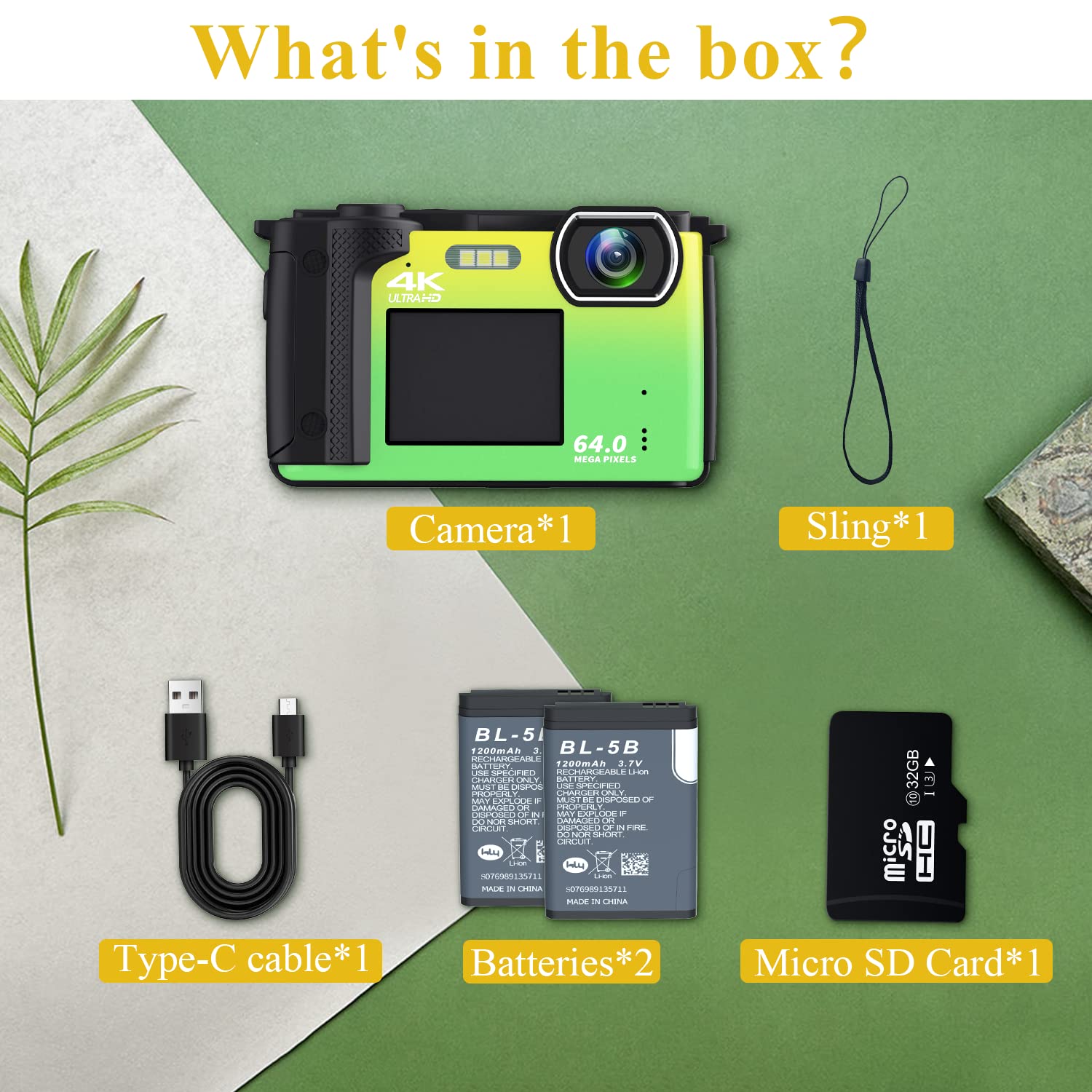 Digital Camera, 1080P Video Camera for Photography and YouTube, 44mp 16x Digital Zoom Camera, Including 32GB SD Card and 2 Batteries