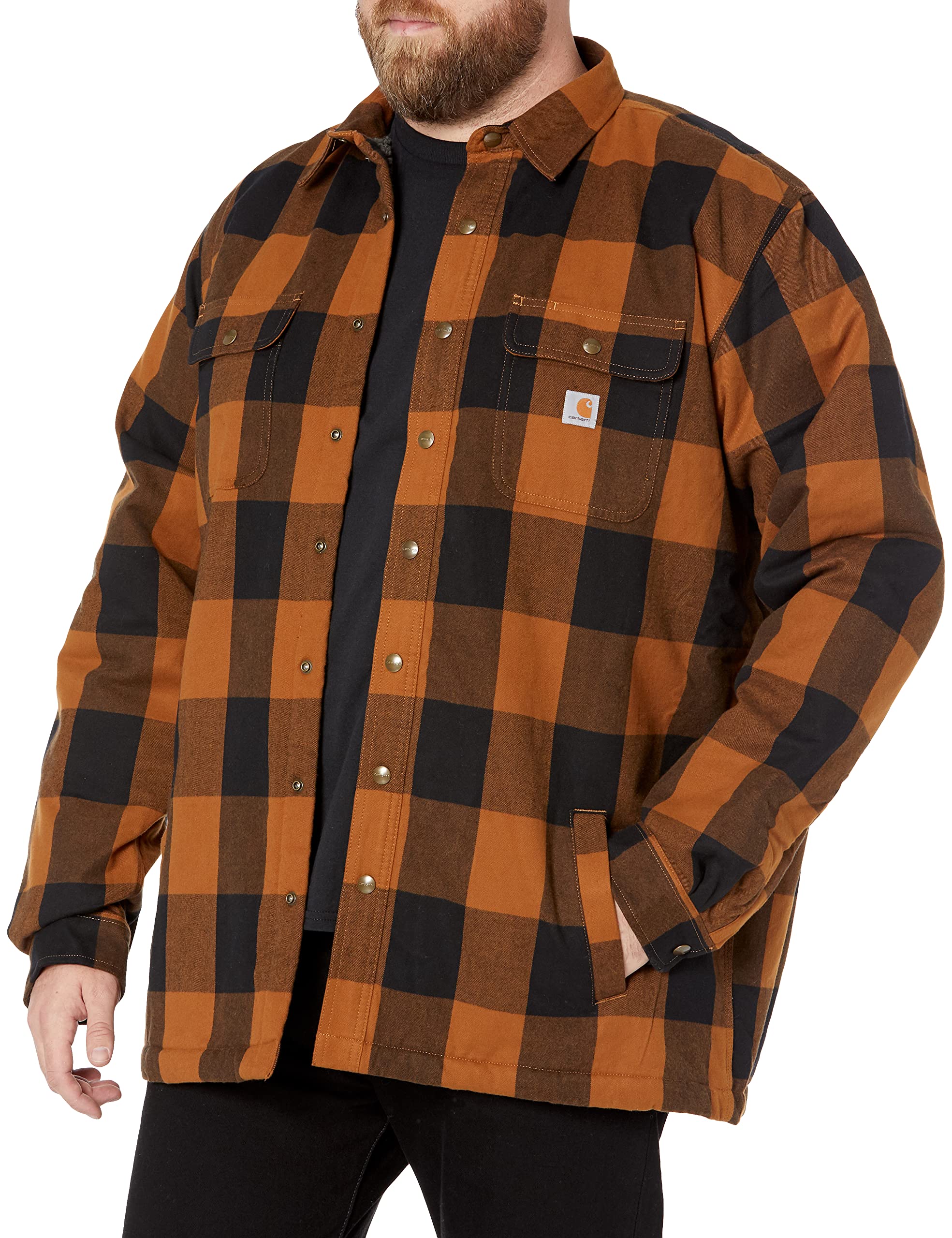Carhartt Men's Relaxed Fit Heavyweight Flannel Sherpa-Lined Shirt Jacket, Folkstone Gray, X-Large