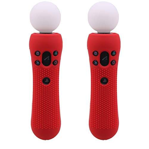 SZLG 2 pcs Silicone Rubber Cover Anti-Slip Protective Skin Case for Playstation PS4 VR Move PS Move Motion Controller Red