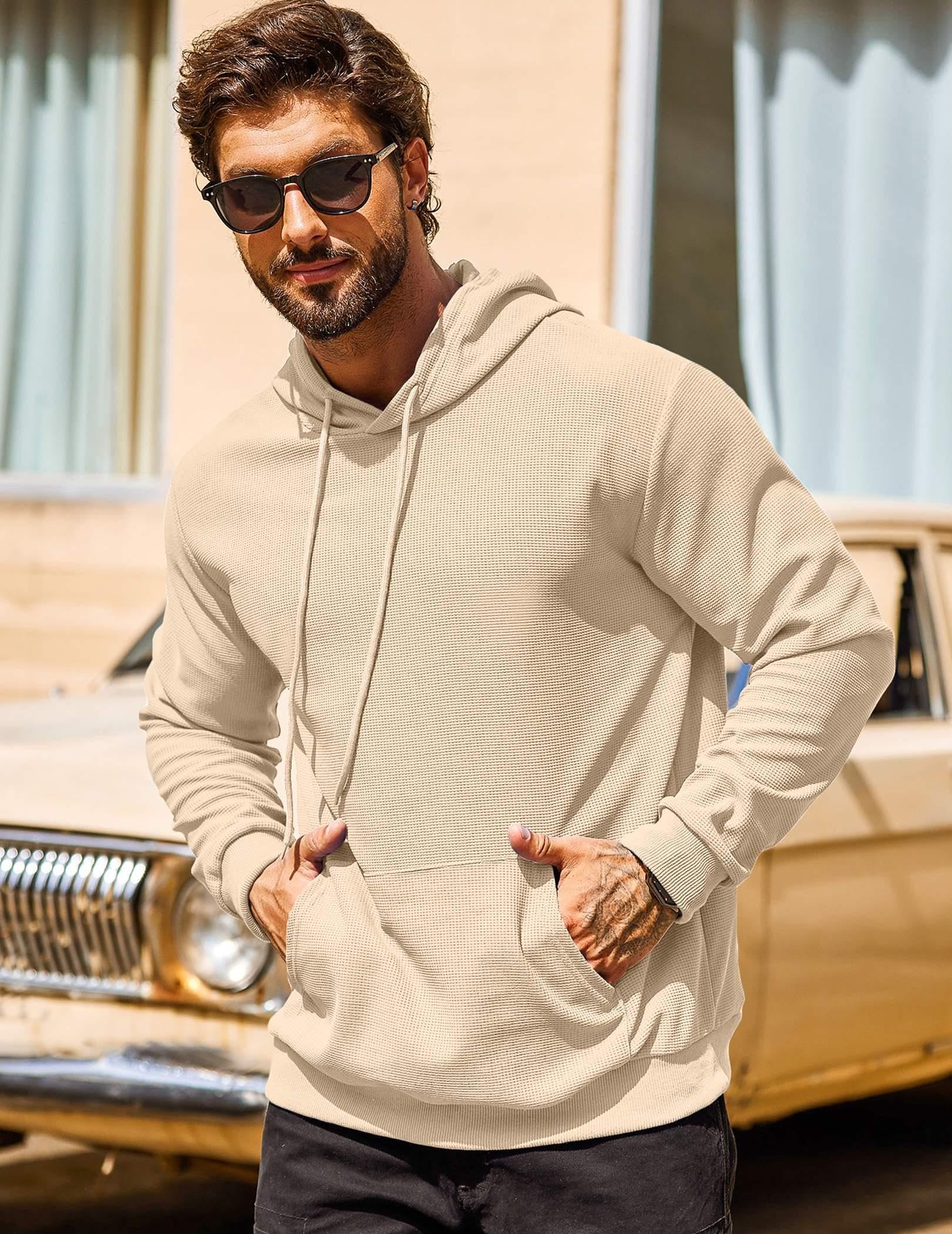 COOFANDY Men's Casual Hoodie Hipster Tactical Sweatshirt Athletic Pullover Hooded Sweatshirt Khaki