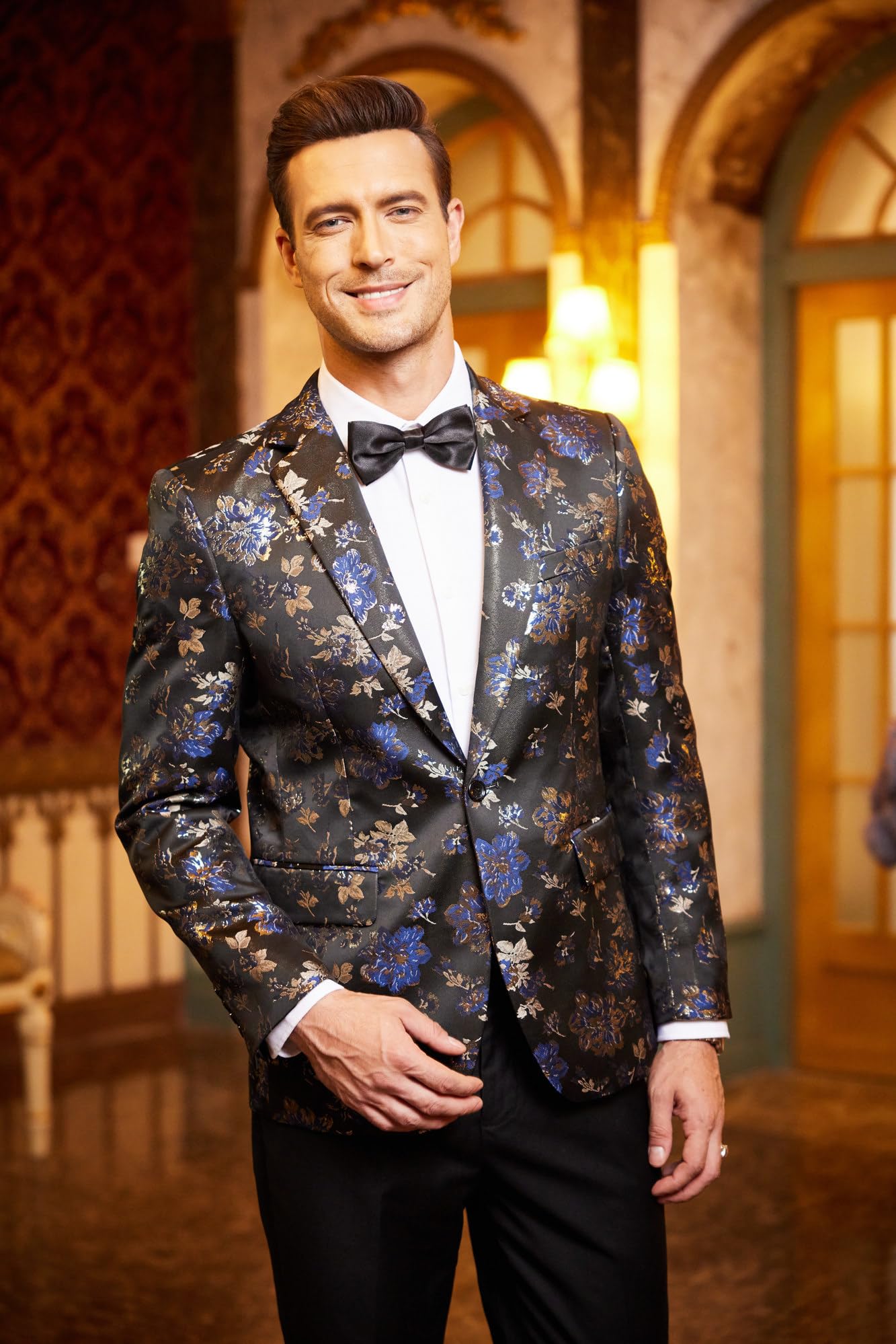 COOFANDY Mens Floral Tuxedo Jackets One Button Stylish Dinner Wedding Party Dress Suit Blazers Jacket Blue