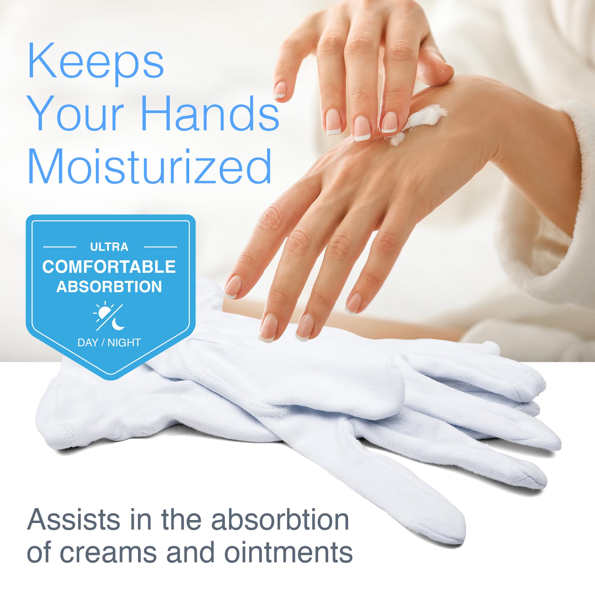 Cara Moisturizing Eczema 100% Premium Cotton Gloves, Medium, White, 24 Pair
