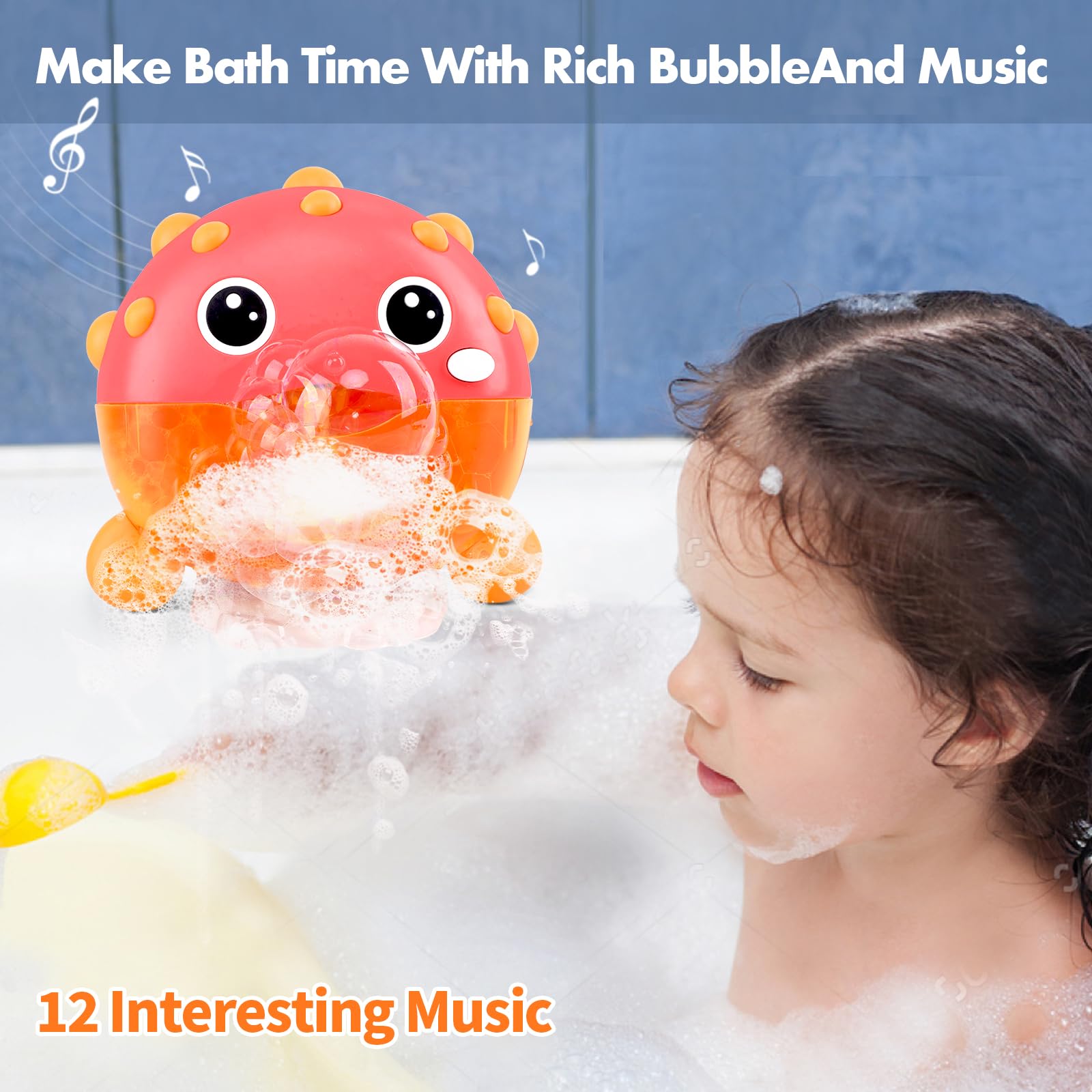 chengjiaing Bubble Bath Maker for The Bathtub,Puffer Bubble Machine with Music,Baby Bathroom Blowing Bubbles Toys,The Great Gifts for Toddlers Over 3 Years Old Girl Boy