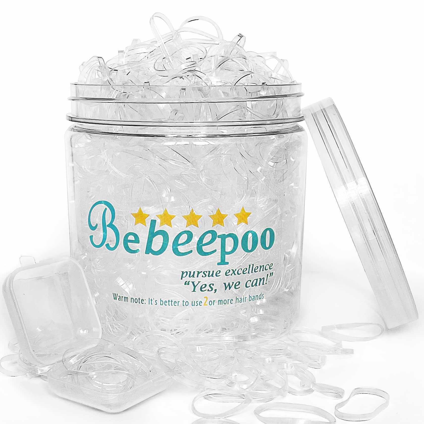 Clear Elastic Hair Bands,BEBEEPOO 2000pcs Mini Hair Rubber Bands with a big Box and a small box, Soft Hair Elastics Ties Bands 2mm in Width and 30mm in Length for Girls Kids Women