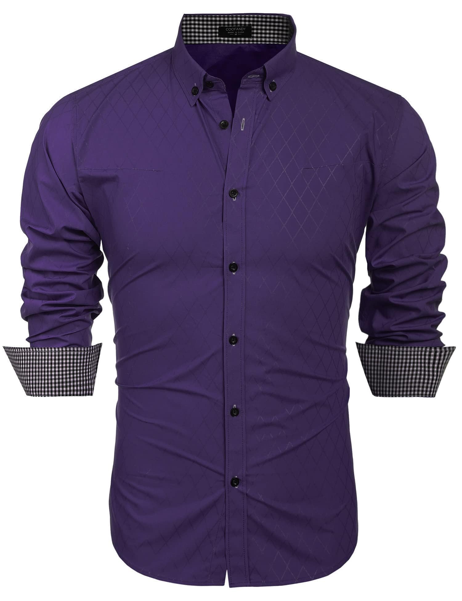 COOFANDY Mens Shirt Business Dress Casual Slim Fit Button Down, Solid Purple, XX-Large, Long Sleeve