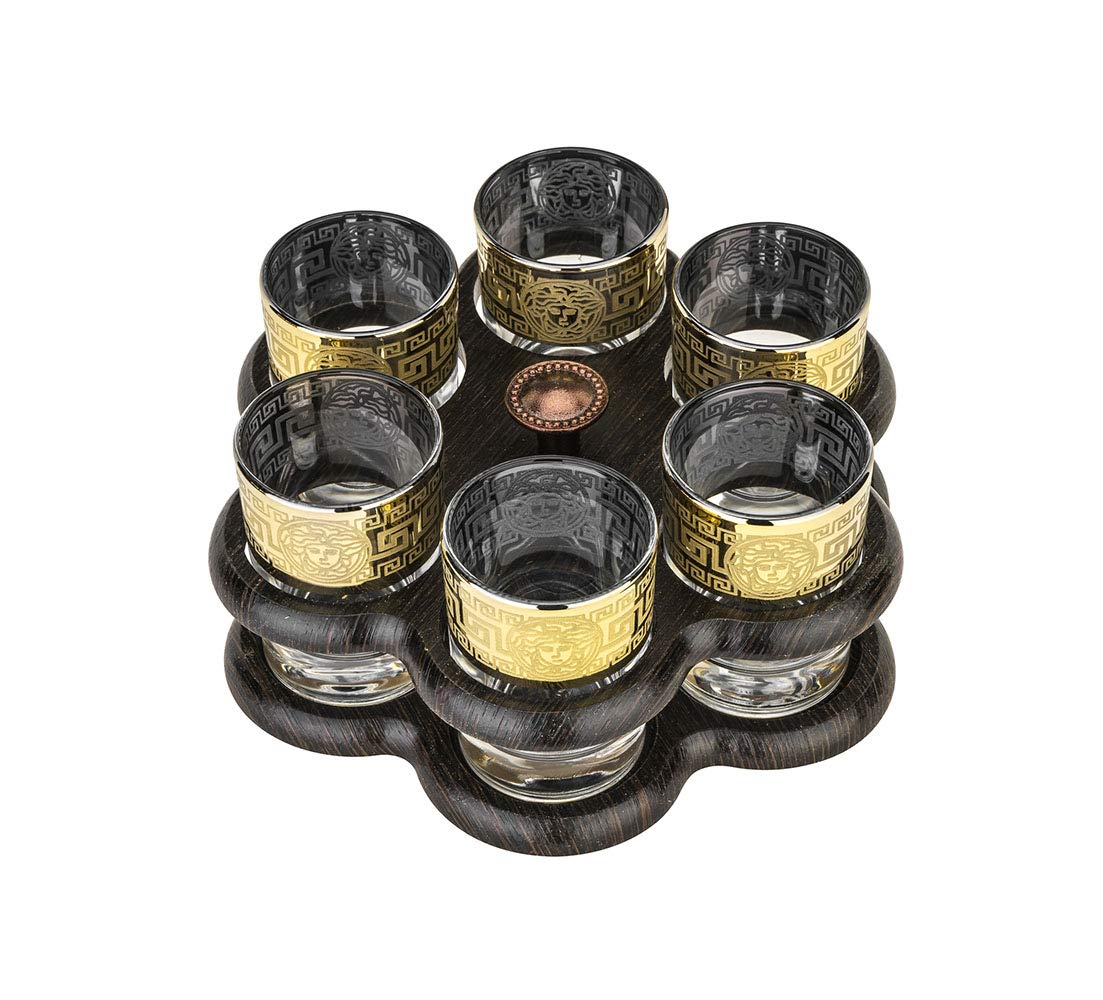 Glasstar Bar Set 6 Shot Glasses with Daisy Stand, Tray Stand and Shots Set, Shot Glasses for Vodka and Tequila, Collectible Present for Anniversary, Birthday