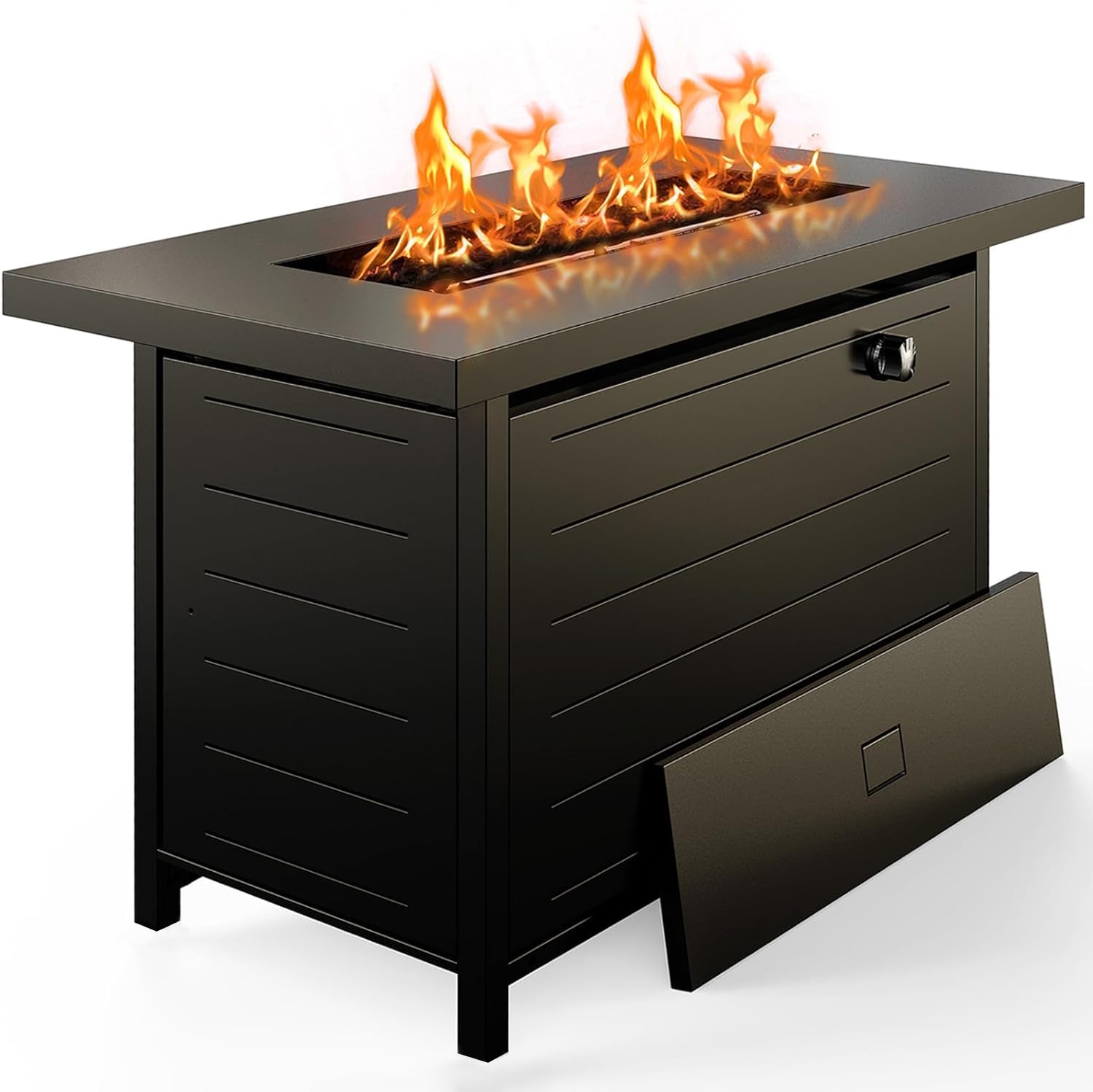Ciays 42 Inch Gas Fire Pit Table, 60,000 BTU Propane Fire Pits for Outside with Steel Lid and Lava Rock, 2 in 1 Firepit Table for Gatherings Parties on Patio Deck Garden Backyard, Black