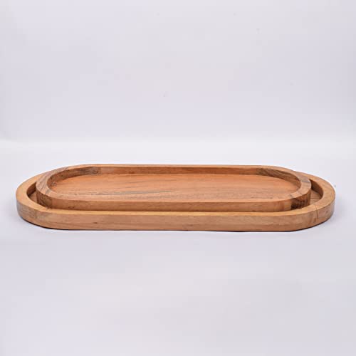 Samhita Acacia Oval Wood Tray Platters for Serving Food, Dishes Dinner Plates for Party Entertaining Appetizer