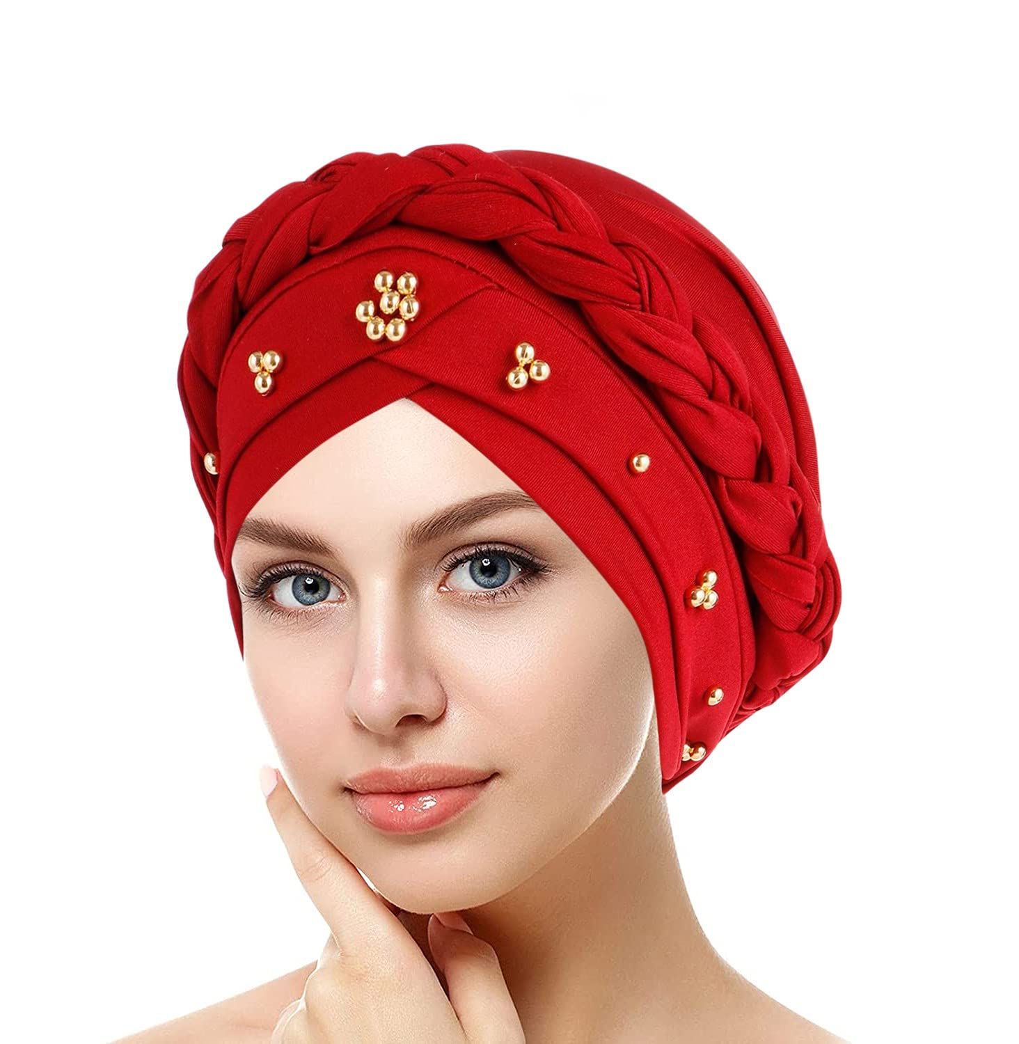 Fleece Baseball Cap Headscarf Headwear Turban Cap Beaded Wrap Women Braid Hat Baseball Caps Hat Pack Red