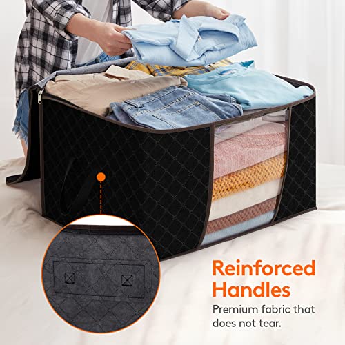 Lifewit 90L Large Storage Bags, 6 Pack Closet Organizers and Storage, Clothes Foldable Storage Bins with Reinforced Handles, Storage Containers for Clothing, Blanket, Comforters,Bedding, Black