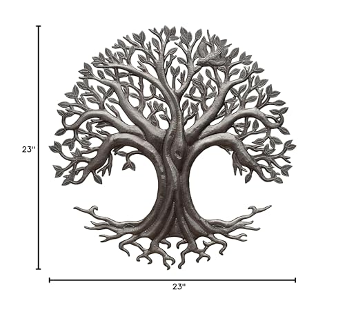 Tree of Life, Garden Metal Plaque, Indoor and Outdoor Wall Décor 23 Inches Round Haitian Art