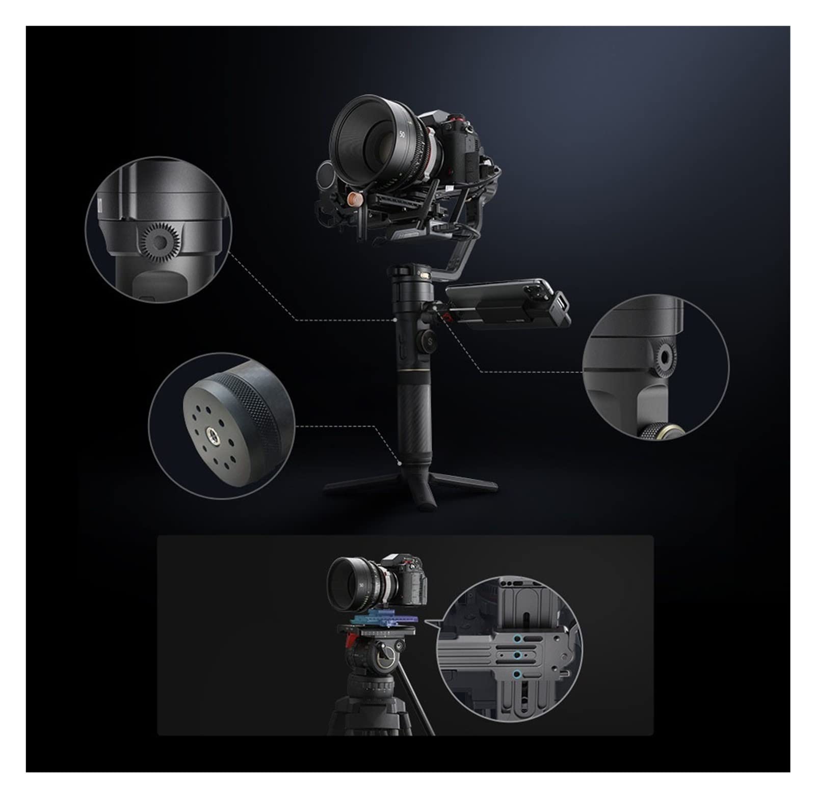 DONCK Action Camera Stabilizer Three-axis Handheld Gimbal Digital SLR Camera Stabilizer Black Carrying Strap for Outdoor Video Recording