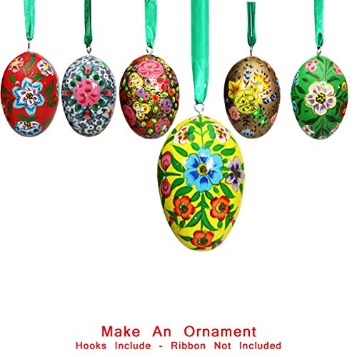 Crossing Seven Seas 3" Set of 5 Hand Painted Easter Eggs & one 4" Paper Mache Ukrainian Garden Flowers Home décor - Total 6 Eggs.
