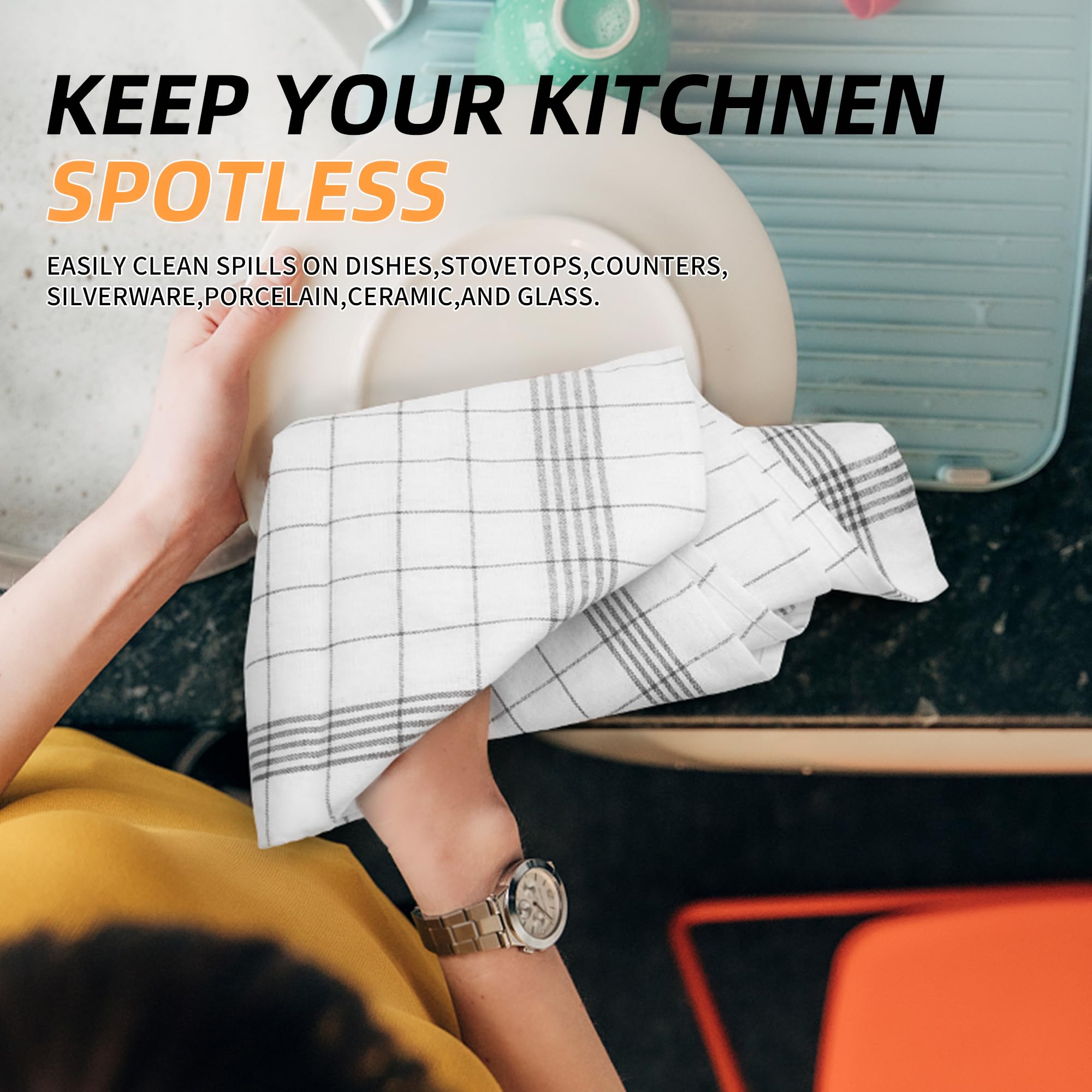 CiCiGo 10 Pack Kitchen Towels, 100% Cotton Dish Towels and Dishcloths Set, 17”x 27” Reusable Cleaning Hand Towels, Absorbent Tea Towels for Kitchen, Counters & Washing Dishes