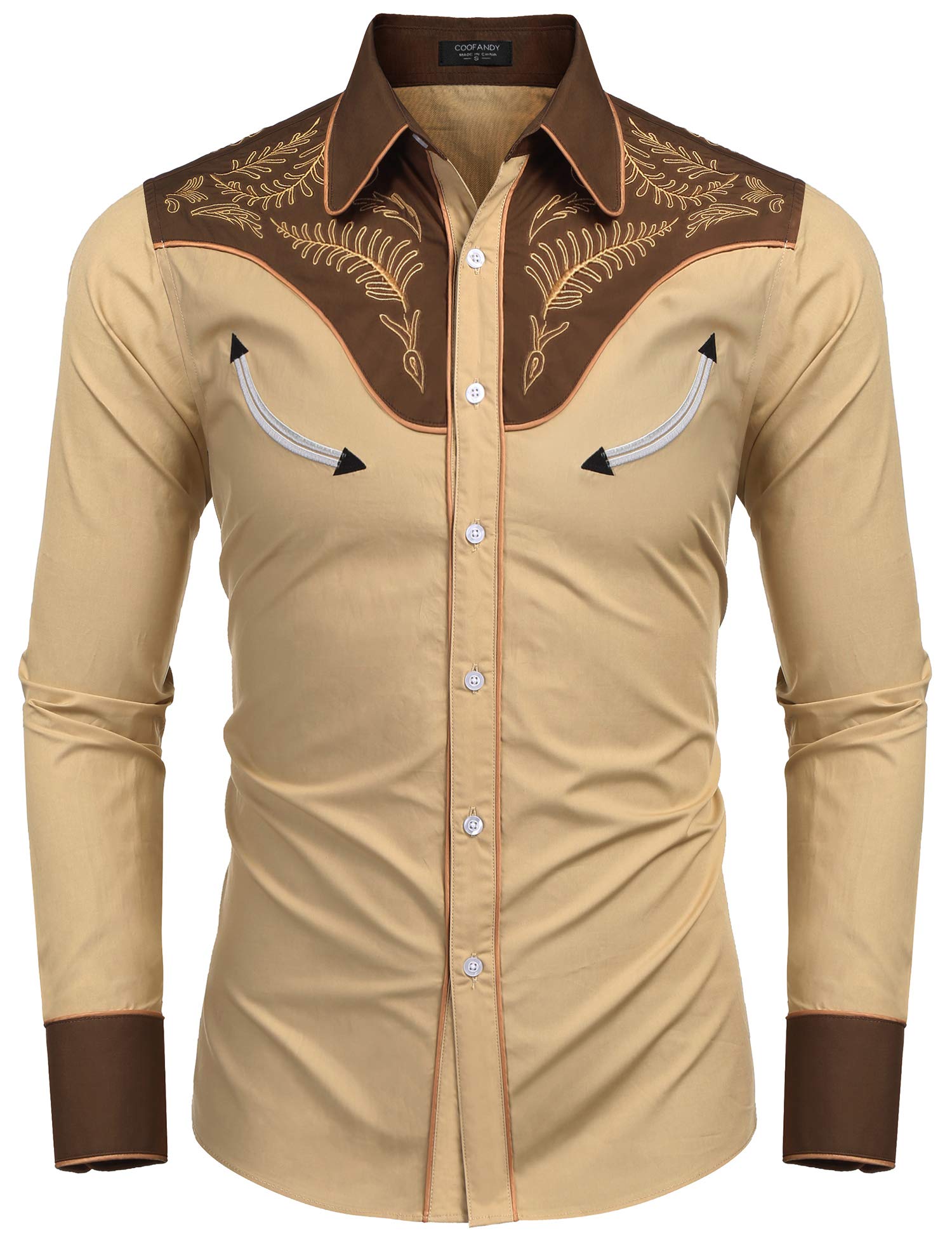 COOFANDY Mens Embroidered Cotton Floral Shirts Fashion Long Sleeve Casual Shirt