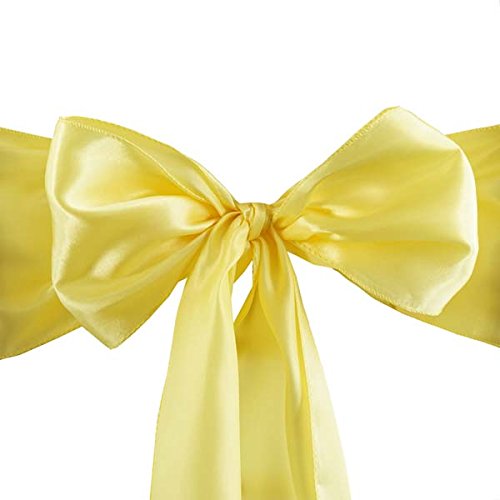 TABLECLOTHSFACTORY 5pcs Yellow Satin Chair Sashes Tie Bows Catering Wedding Party Decorations 6 x106