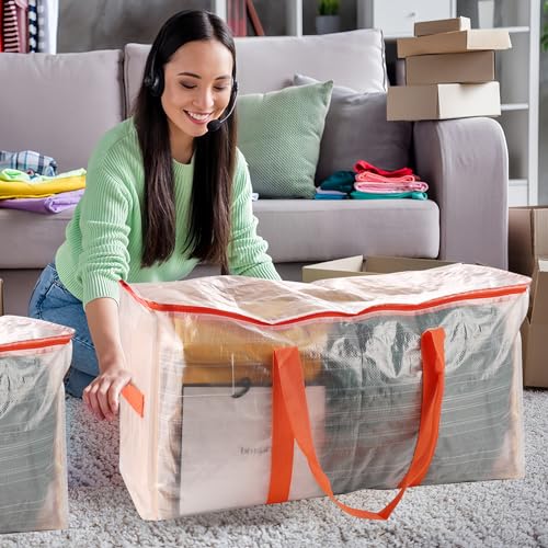 Clear Moving Bags - 9 pack Extra Large Heavy Duty Waterproof Clear Storage Bags,Backpack Straps for Packing or Travel,Oversized Foldable Moving Totes for Clothes,Alternative To Moving Box