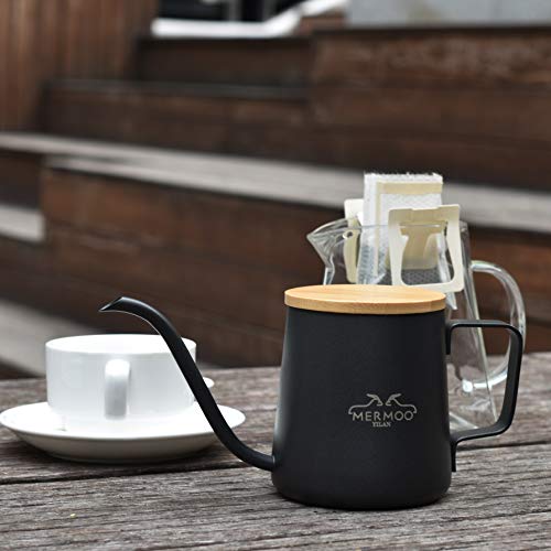 MERMOO YILAN Gooseneck Kettle Pour Over Coffee Kettle with Lid 350ml Stainless Steel Kettle Hand Drip Coffee Pot Long Narrow Coffee Pitcher Jug(black)