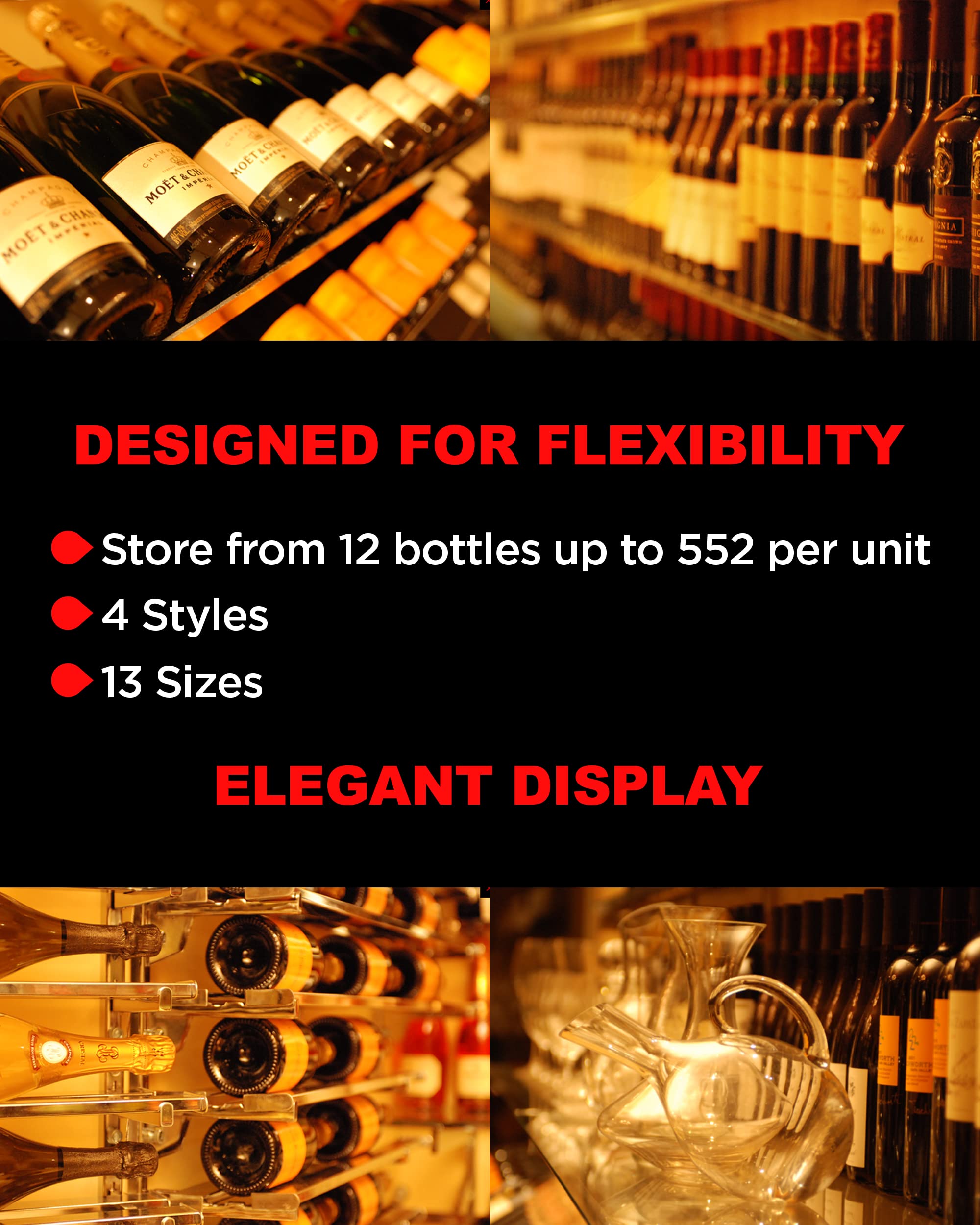 DLDIRECT Diamond Life Reserve Hanging Wine Rack - 1 Bottle Deep 4'H x 4'W (44 Bottles) - Wall Mounted Wine Bottle Holder Metal Modern Wall Wine Rack - Customizable Wine Bottle Rack Wall Mounted