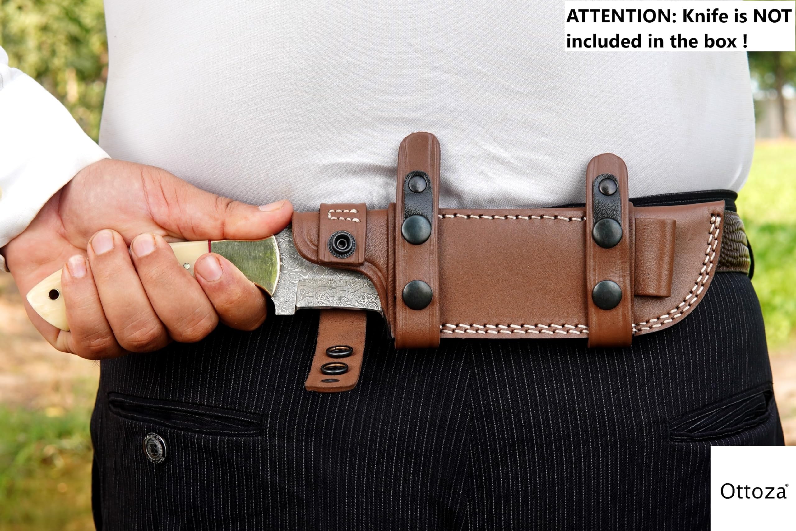 Ottoza TOP GRAIN Leather Knife Sheaths for Fixed Blade Knives, LEFT HAND Leather Knife Sheath for Belt, Leather Knife Holster Belt Knife Holder, Horizontal Knife Sheath for Belt No:9
