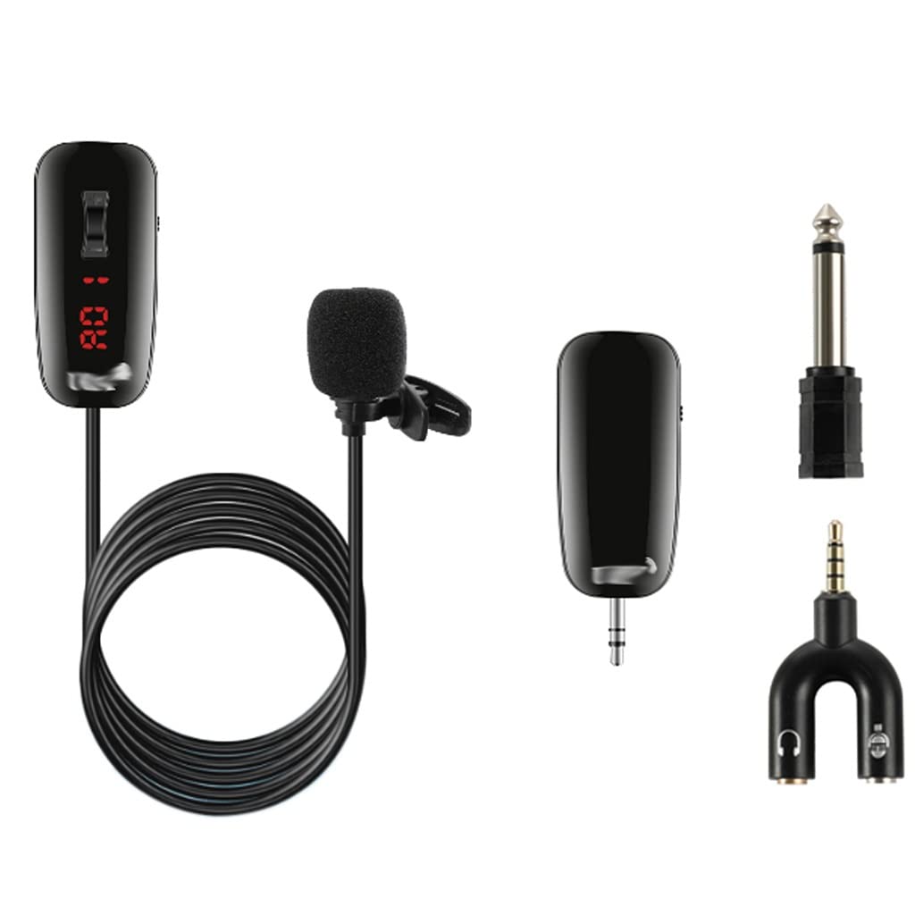 FZZDP Lavalier Microphone Mini Lapel Recording Live Streaming Microphone 50UHF for Camcorder Smartphone Laptop 50m Range
